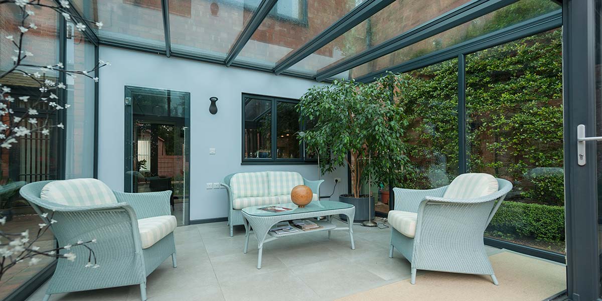Modern Lean-To Conservatory Finished in Grey UPVC by 5 Star Conservatories